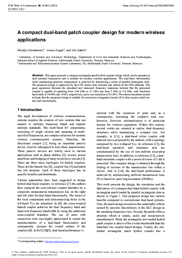 (PDF) A compact dual-band patch coupler design for modern wireless ...