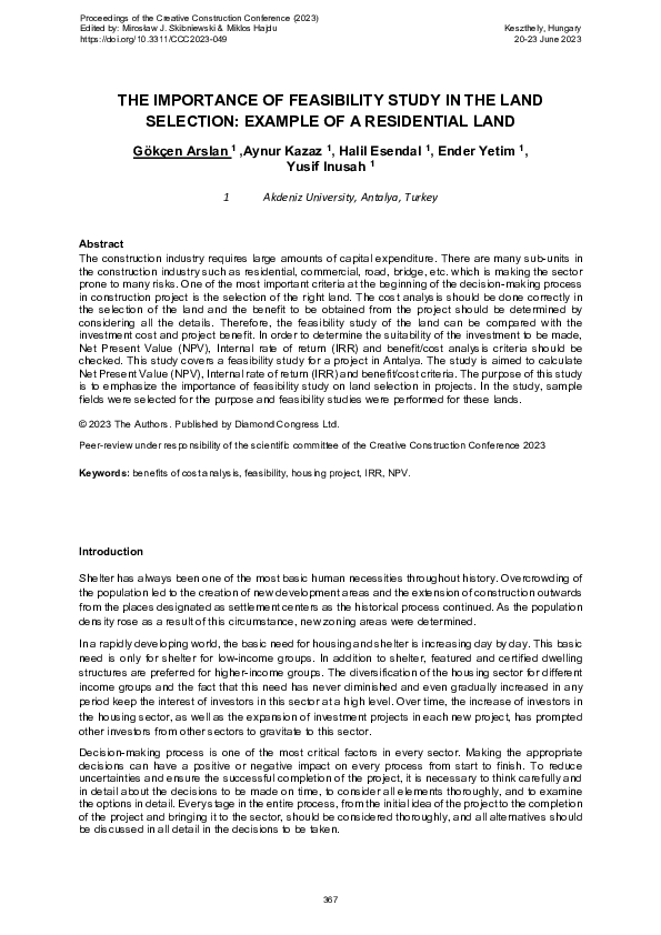 (PDF) The Importance of Feasibility Study in the Land Selection ...