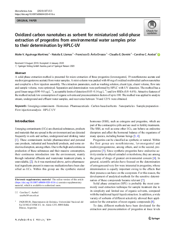 (PDF) Oxidized carbon nanotubes as sorbent for miniaturized solid-phase extraction of progestins ...