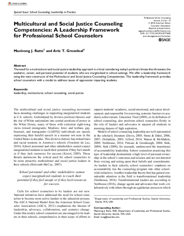 (PDF) Multicultural and Social Justice Counseling Competencies