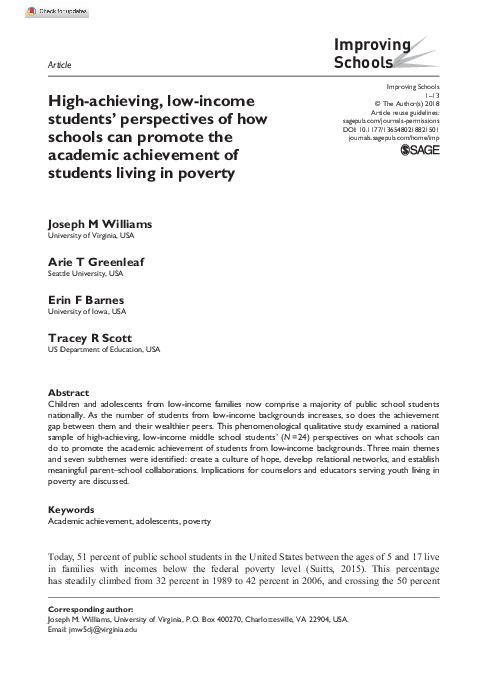 (PDF) High-achieving, low-income students’ perspectives of how schools can promote the academic ...