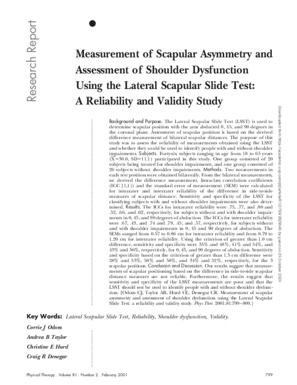 (PDF) Measurement of Scapular Asymmetry and Assessment of Shoulder ...