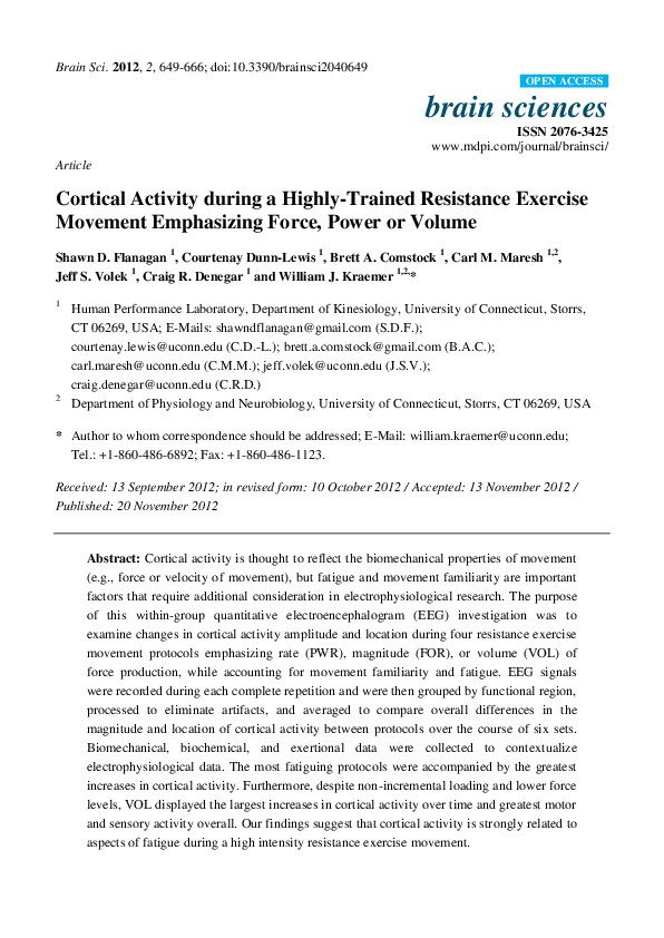 Pdf Article Cortical Activity During A Highly Trained Resistance Exercise Movement Emphasizing