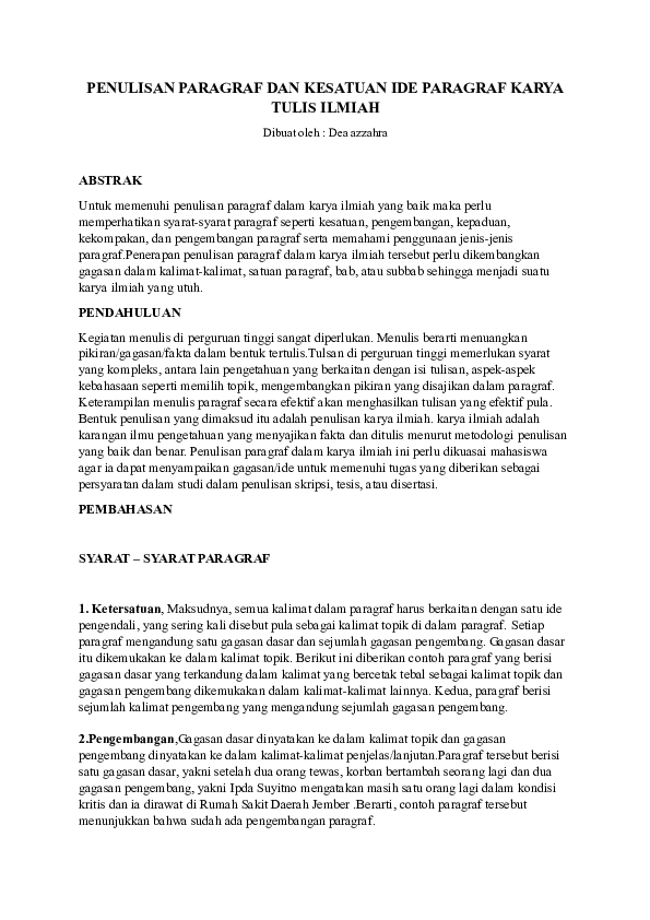 (DOC) PENULISAN PARAGRAF DAN KESATUAN IDE PARAGRAF KARYA TULIS ILMIAH