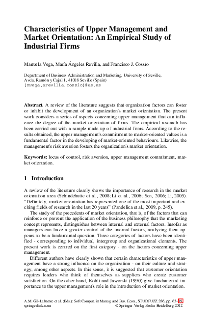 (PDF) Characteristics of Upper Management and Market Orientation: An ...