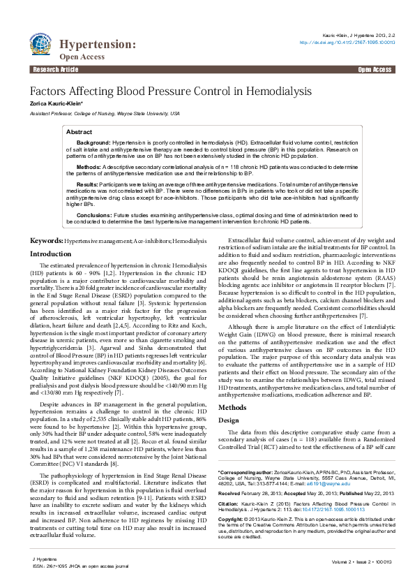 (PDF) Factors Affecting Blood Pressure Control in Hemodialysis
