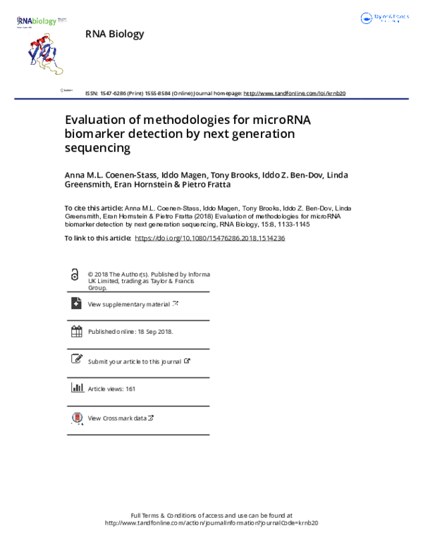 (PDF) Evaluation of methodologies for microRNA biomarker detection by ...