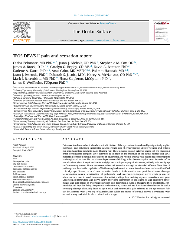 (PDF) TFOS DEWS II pain and sensation report | Deborah Jacobs ...