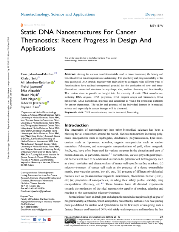 (PDF) Static DNA Nanostructures For Cancer Theranostics: Recent ... (PDF) Static DNA Nanostructures For Cancer Theranostics: Recent ...