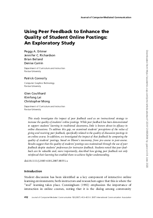 (PDF) Using Peer Feedback to Enhance the Quality of Student Online ...