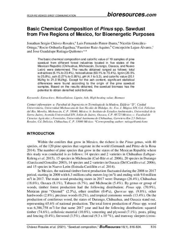 (PDF) Basic chemical composition of Pinus spp. sawdust from five ...