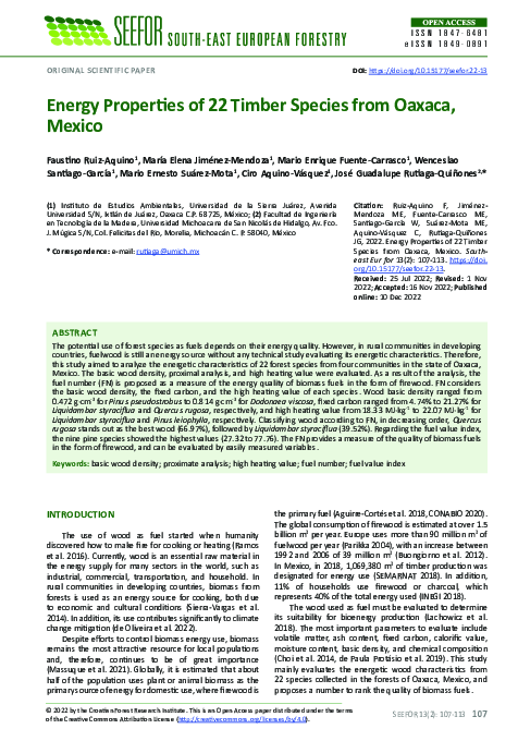 (PDF) Energy Properties of 22 Timber Species from Oaxaca, Mexico | José ...