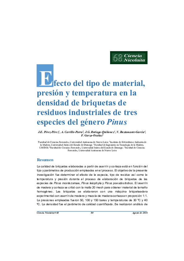 (PDF) Efecto del tipo de material, presión y temperatura en la densidad ...