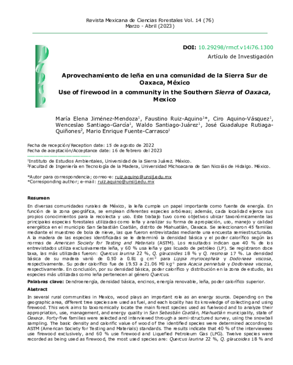 (PDF) Aprovechamiento de leña en una comunidad de la Sierra Sur de ...