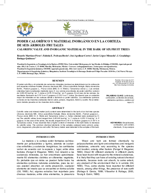 (PDF) Poder Calorífico y Material Inorgánico en La Corteza De Seis ...