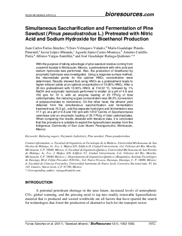 (PDF) Simultaneous Saccharification and Fermentation of Pine Sawdust ...