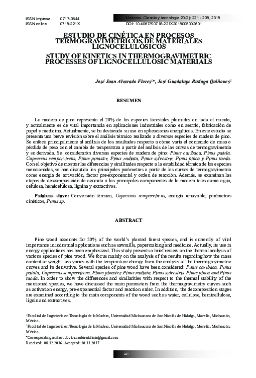(PDF) Estudio de cinética en procesos termogravimétricos de materiales ...