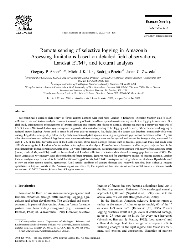 (PDF) Remote sensing of selective logging in Amazonia