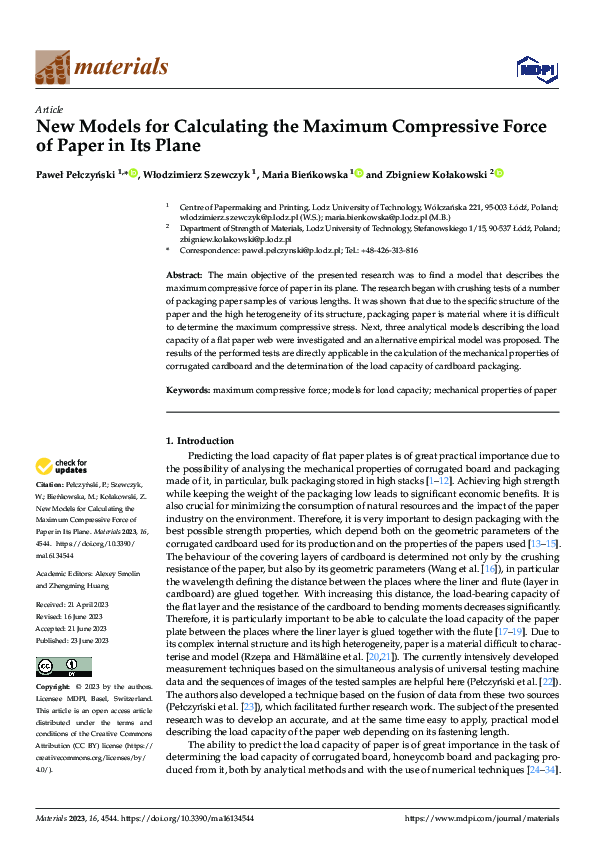 (PDF) New Models for Calculating the Maximum Compressive Force of Paper ...