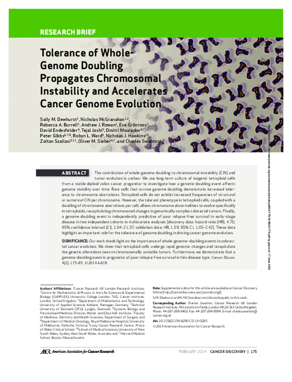(PDF) Tolerance of whole- genome doubling propagates chromosomal ...