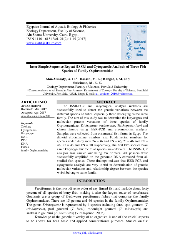 (PDF) Inter Simple Sequence Repeat (ISSR) and Cytogenetic Analysis of ...