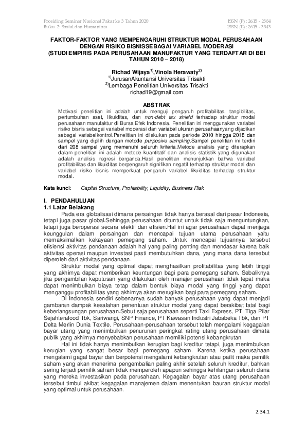 (PDF) Faktor-Faktor Yang Mempengaruhi Struktur Modal Perusahaan Dengan Risiko Bisnissebagai ...