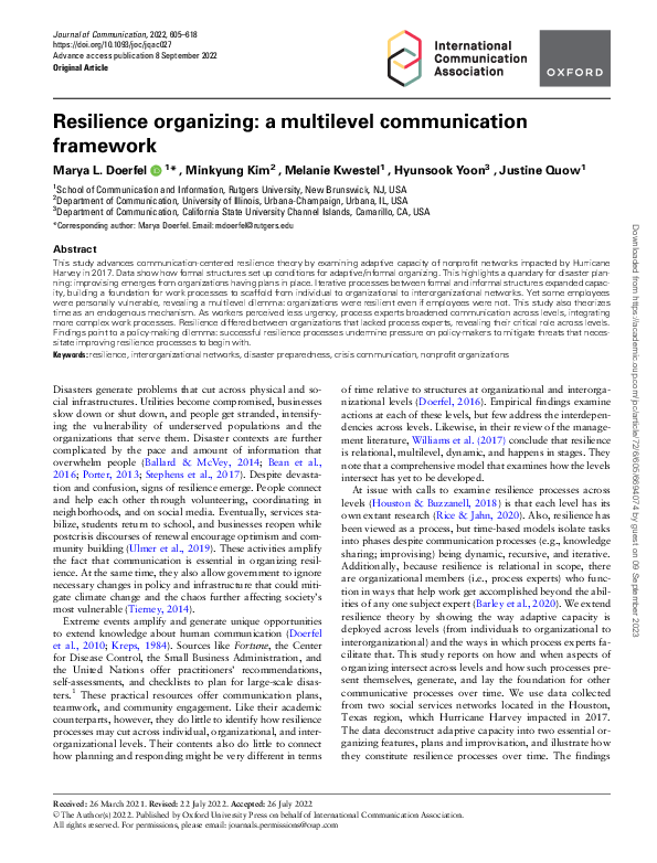(PDF) Resilience organizing: a multilevel communication framework