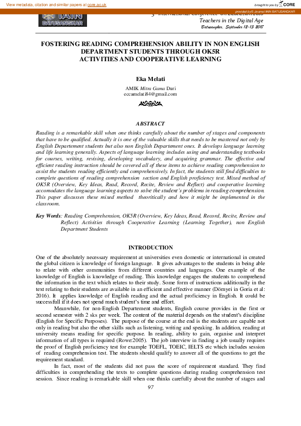 (PDF) Fostering Reading Comprehension Ability in Non English Department Students Through OK5R ...