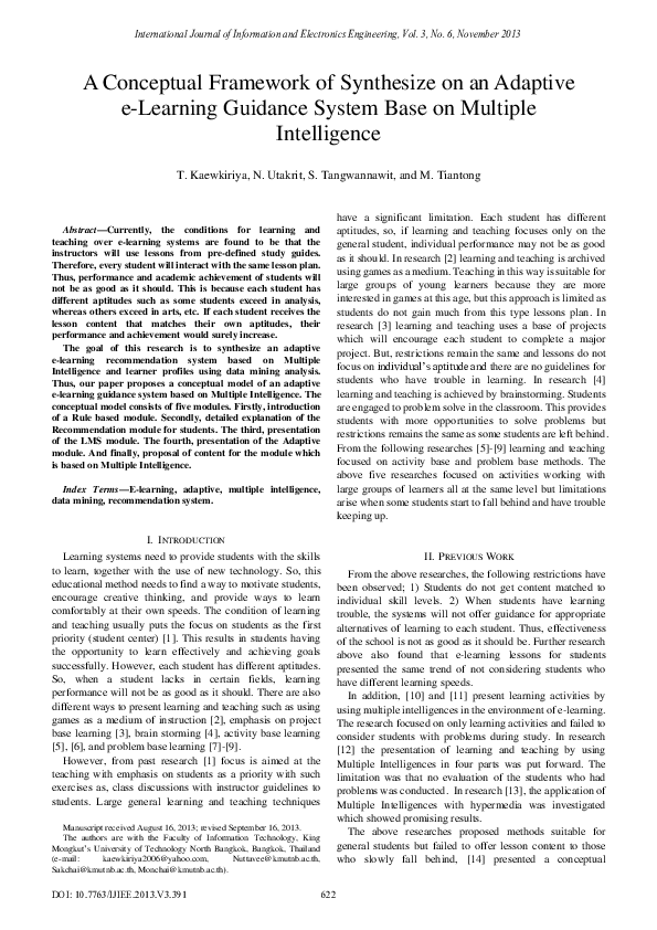 (PDF) A Conceptual Framework of Synthesize on an Adaptive e-Learning Guidance System Base on ...
