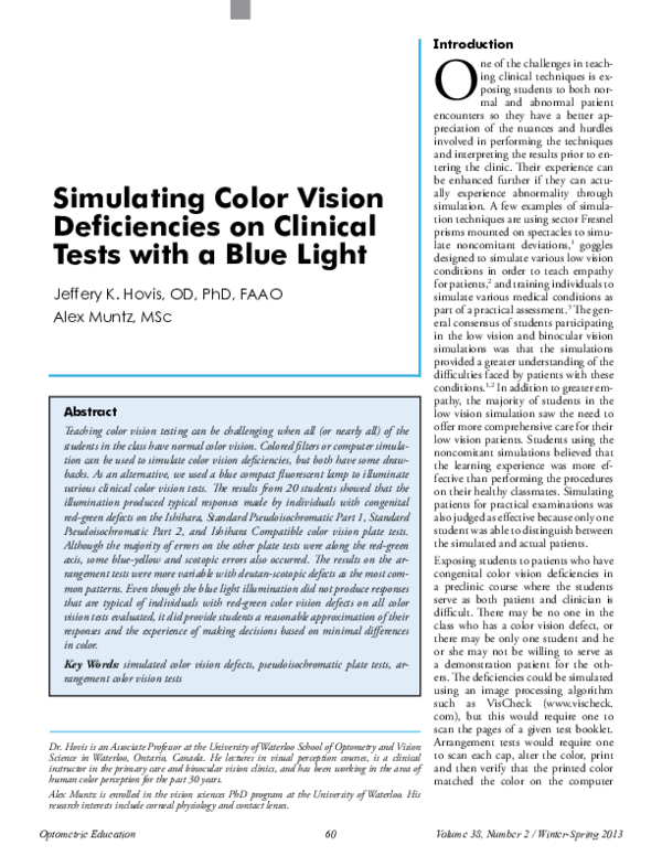 (PDF) Simulating Color Vision Deficiencies on Clinical Tests with a ...