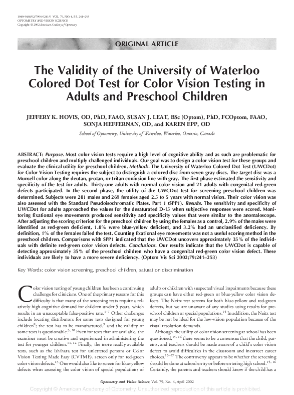 (PDF) The Validity of the University of Waterloo Colored Dot Test for ...