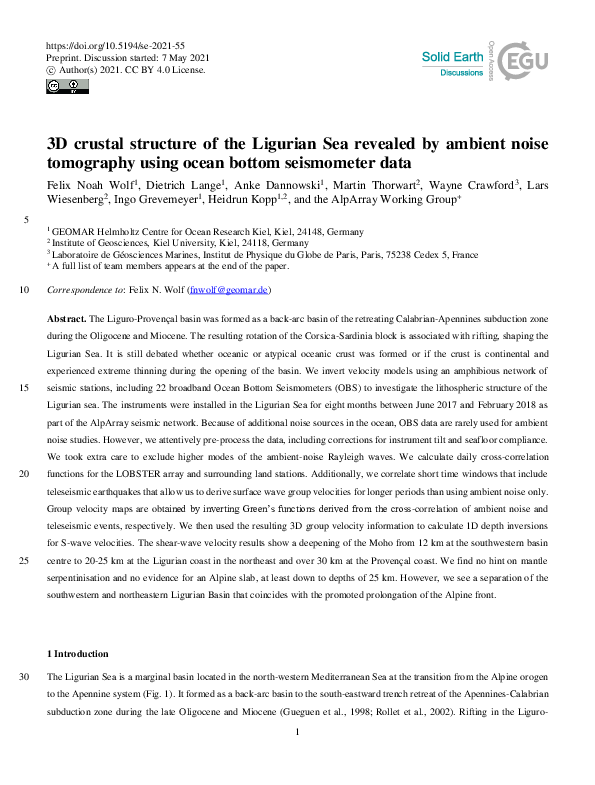 (PDF) 3D crustal structure of the Ligurian Sea revealed by ambient ...