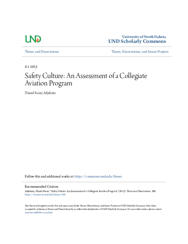 (PDF) Safety Culture: An Assessment of a Collegiate Aviation Program