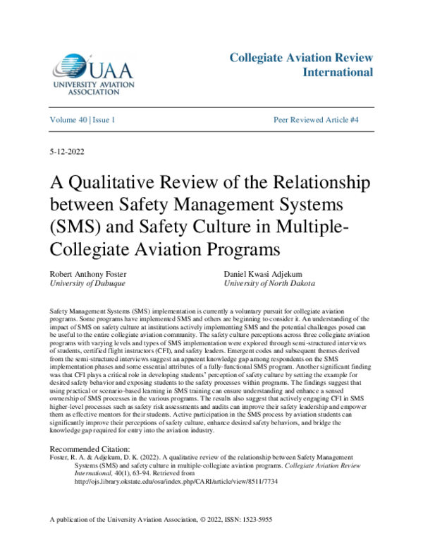 (PDF) A Qualitative Review of the Relationship between Safety ...