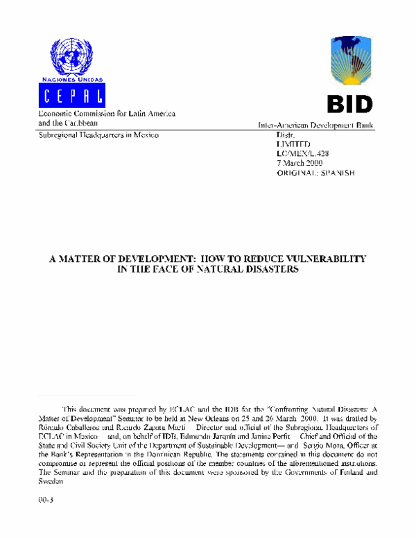(PDF) A matter of development: how to reduce vulnerability in the face of natural disasters