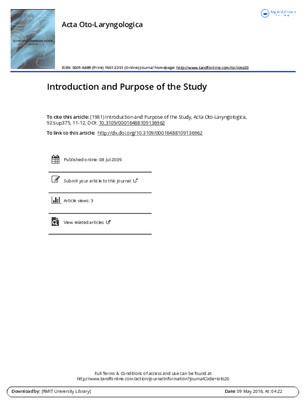 (PDF) Introduction and Purpose of the Study