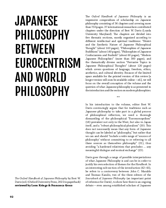 (PDF) Japanese Philosophy between Eurocentrism and World Philosophy