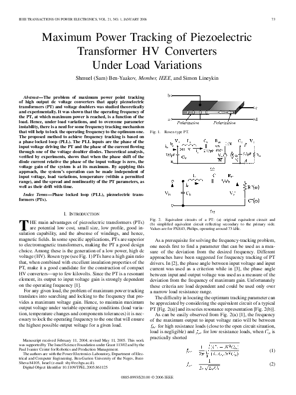 (PDF) Maximum power tracking of piezoelectric transformer HV converters under load variations