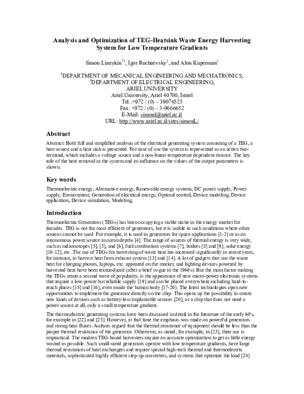 (PDF) Analysis and optimization of TEG-heatsink waste energy harvesting ...