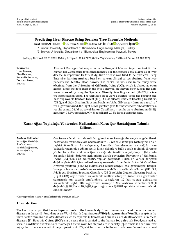 (PDF) Predicting Liver Disease Using Decision Tree Ensemble Methods