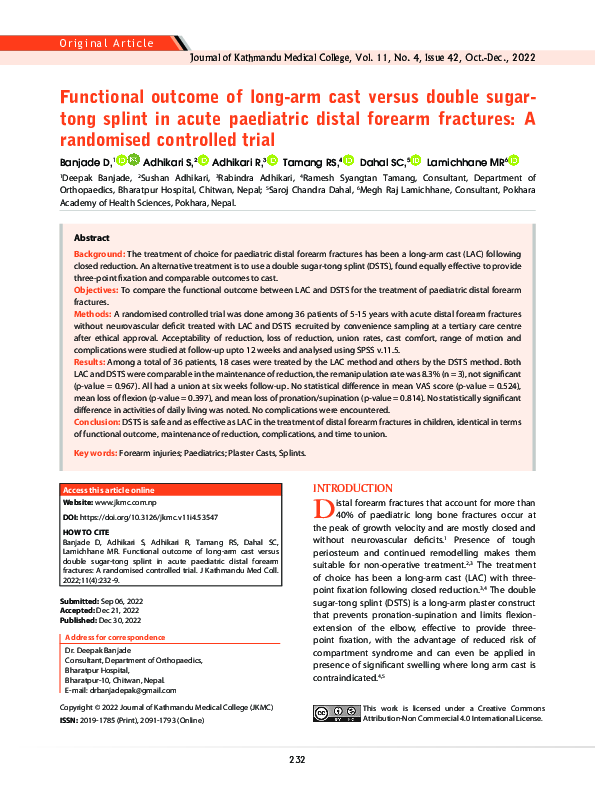 (PDF) Functional outcome of long-arm cast versus double sugartong ...