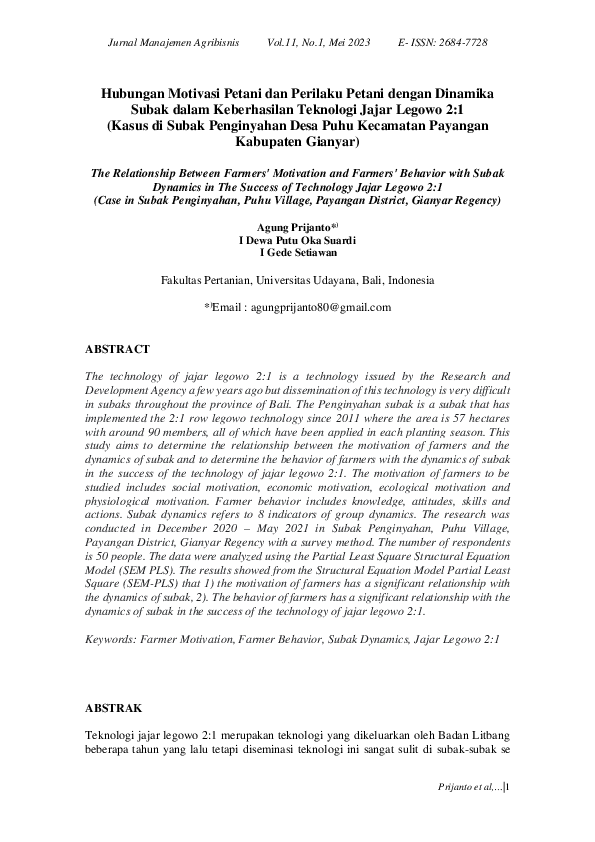 (PDF) The Relationship Between Farmers' Motivation and Farmers ...