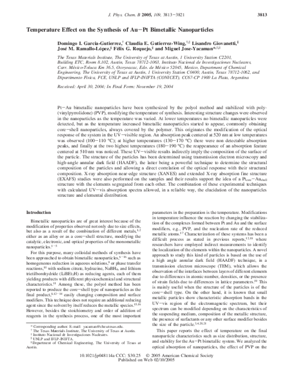 (PDF) Temperature effect on the synthesis of Au-Pt bimetallic nanoparticles