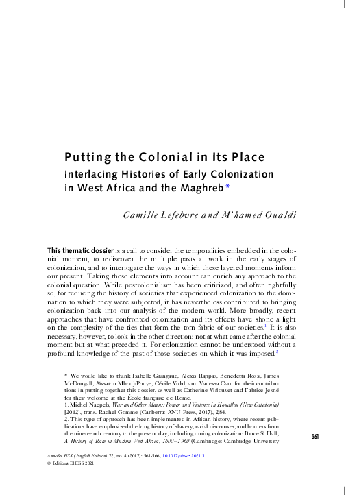 (PDF) Putting the Colonial in Its Place. Interlacing Histories of Early ...