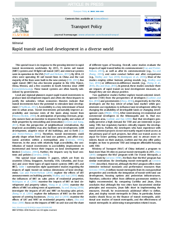 (PDF) Rapid transit and land development in a diverse world