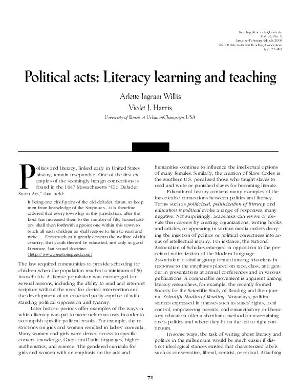 (PDF) Political Acts: Literacy Learning and Teaching
