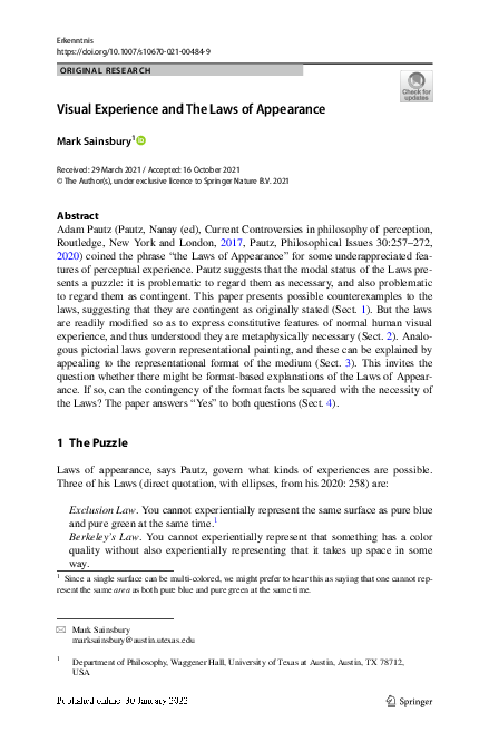 (PDF) Visual Experience and The Laws of Appearance