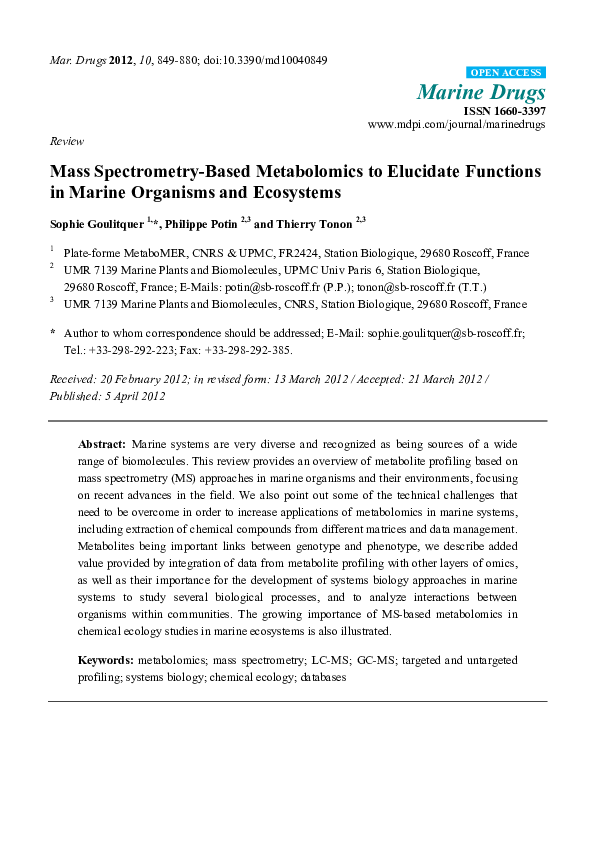 (PDF) Mass Spectrometry-Based Metabolomics to Elucidate Functions in ...