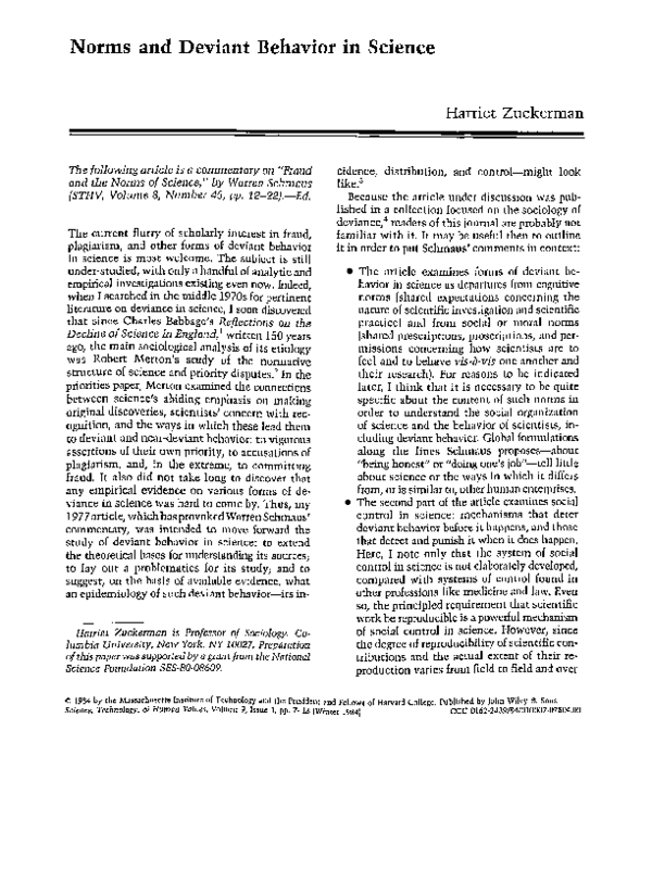 (PDF) Norms and Deviant Behavior in Science