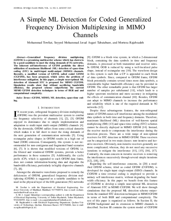 (PDF) A Simple ML Detection for Coded Generalized Frequency Division Multiplexing in MIMO Channels
